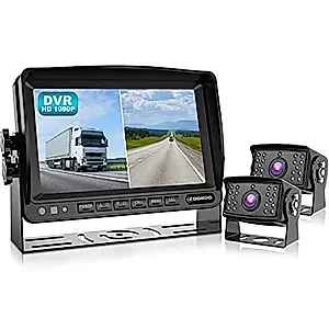 Fookoo Ⅱ 7" 1080P Wired Backup Camera System, 7-inch HD Dual Split Screen Monitor W/Recording IP69 Waterproof Front/Rear View Cameras Parking Lines for Truck/Trailer/RV (FHD2)