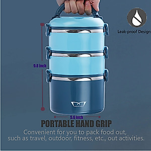 Mr.Dakai Bento Box Adult Lunch Box -81oz Stackable Bento Lunch Box for Adults,3-Tier All-in-One Insulated Thermal Food Containers,Leakproof Lunchbox with Bag/Utensil for Dining Out,Work,Blue