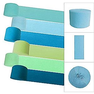 InnoFun Birthday Party Crepe Paper Streamers Decoration,Colored Streamer Backdrop,Blue,Pastel Blue,Green and Lime,6 Rolls 492ft(1.8 Inch x 82 Ft/Roll)