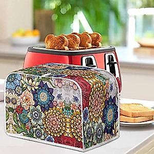 JEOCODY Bright Blossoms Toaster Covers 2 Slice Wide Slot Dustproof Fingerprint Protectors and Greasy Protection Anti-sputtering Machine Washable Women Gift