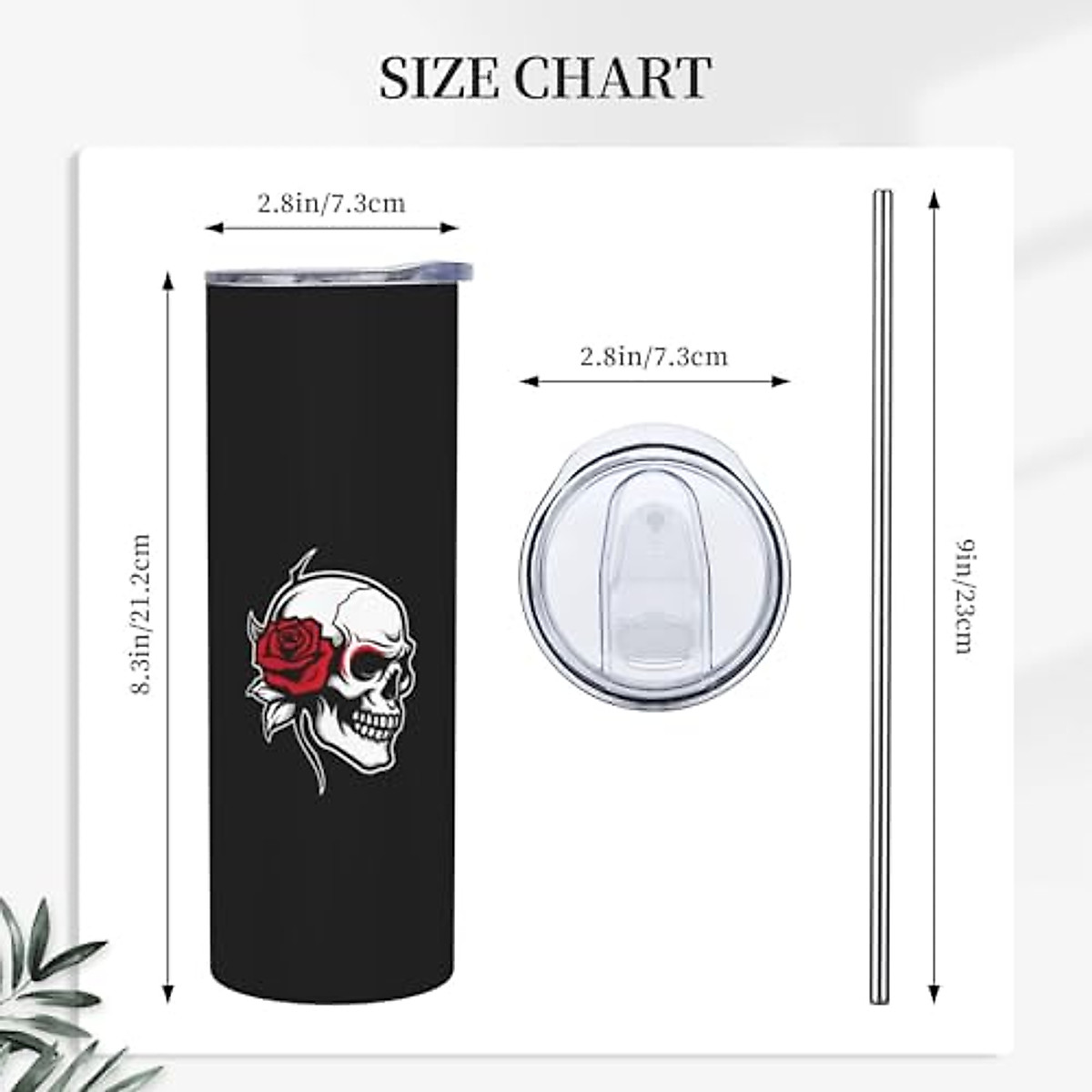 KrylDosxy Skull Red Rose 20 oz Stainless Steel Cups with Lid and Straw - Insulated Iced Coffee Travel Mug, Reusable Tumbler for Hot and Cold Drinks