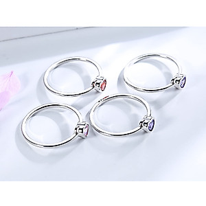 Simple Heart Birthstone Ring for Women 925 Sterling Silver Stackable Promise Ring with Colorful Cubic Zirconia Minimalist Jewelry Gift (March, 6)