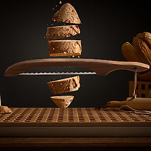 Bread Knife Package Slicer for Sourdough Bread, 16.5" Premium Wooden Bow Design, Premium Stainless Steel Serrated Saw, Cutter for cutting Loaf, Sandwich, Bagels, Homemade Bread & more - Black Walnut