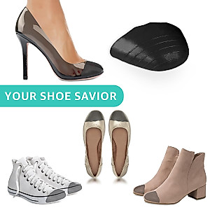 Dr. Shoesert Shoe Filler Inserts for Loose Shoe, Toe Cushion Fillers Make Shoes Fit, Half-Size Insoles Adjust Shoe Too Big for High Heels, Dress Shoes, Casual, Flats 2 Pairs (Black - Round)