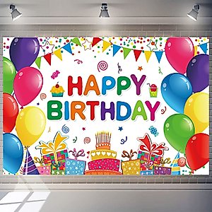 Happy Birthday Backdrop Banner for Girls Boys Colorful Balloons Birthday Backdrop for Kids Gifts Cake Table for Children Birthday Party Decorations Birthday Party Backdrop (5x3ft)