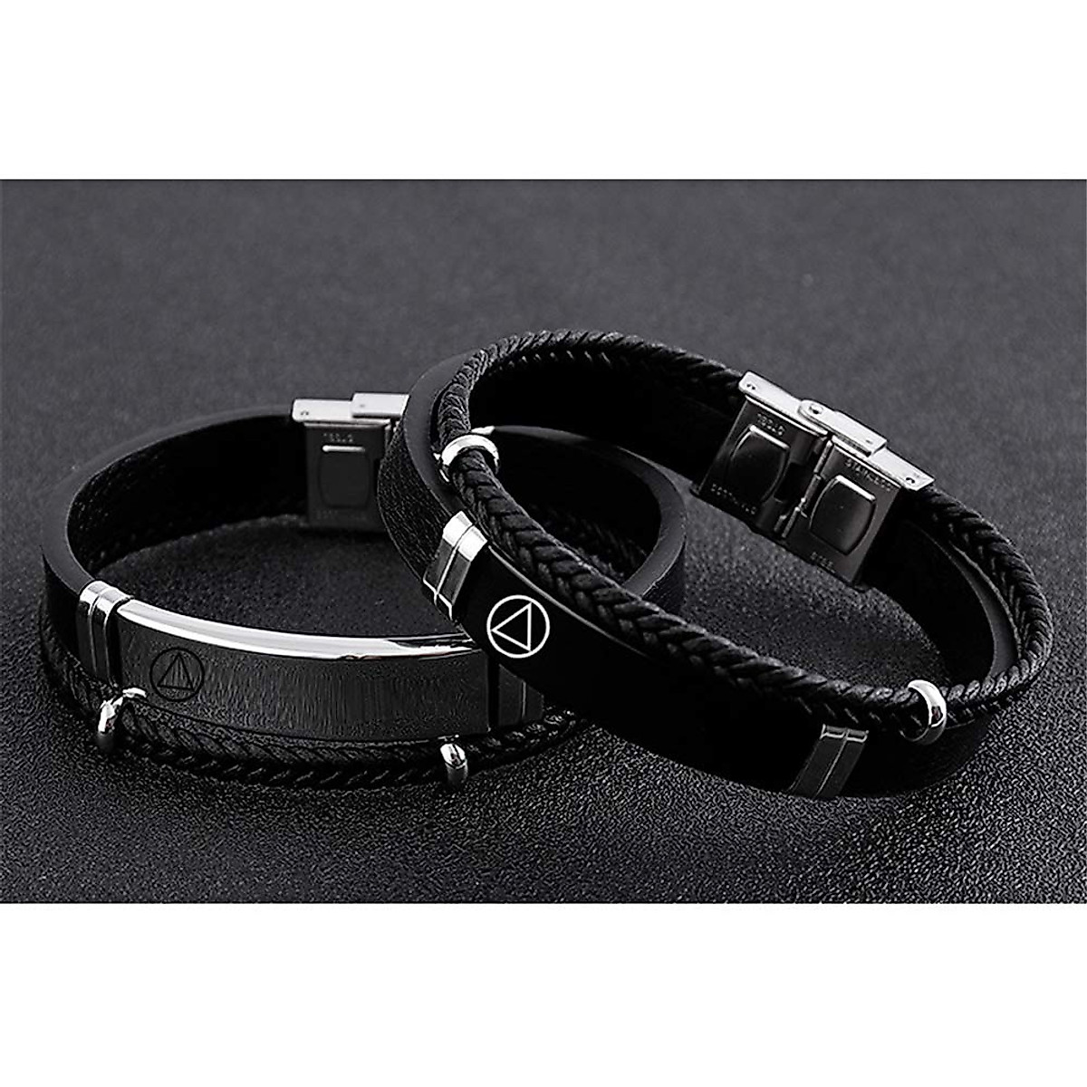 Personalized AA NA Sobriety Gifts for Women Men,Stainless Steel Leather Narcotics Alcoholics Anonymous Addiction Bracelets Bangle,Inspired One Day At A Time Sober Recovery Jewelry for Her Him