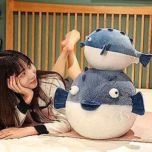 XIYUAN Crocodile Plush Toy Puffer Fish Doll, Stuffed Animal Toy Cushion Pillow, Crocodile Stuffed Animal, Boys and Girls Plush Doll Toy or Children's Gift (Blue, 18-Inch)