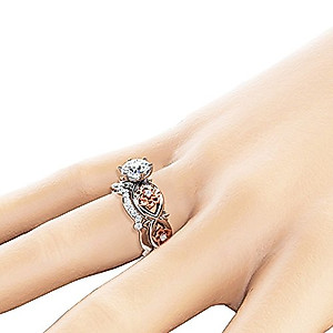 Open Gold Ring Moon Stones Ring Set Engagement White Women & Rose Wedding Silver Ring Floral Gold Filed Rings Cute Jewelry for Girls 10-12 Years Old Cross Rings for Teen Girls (A, One Size)