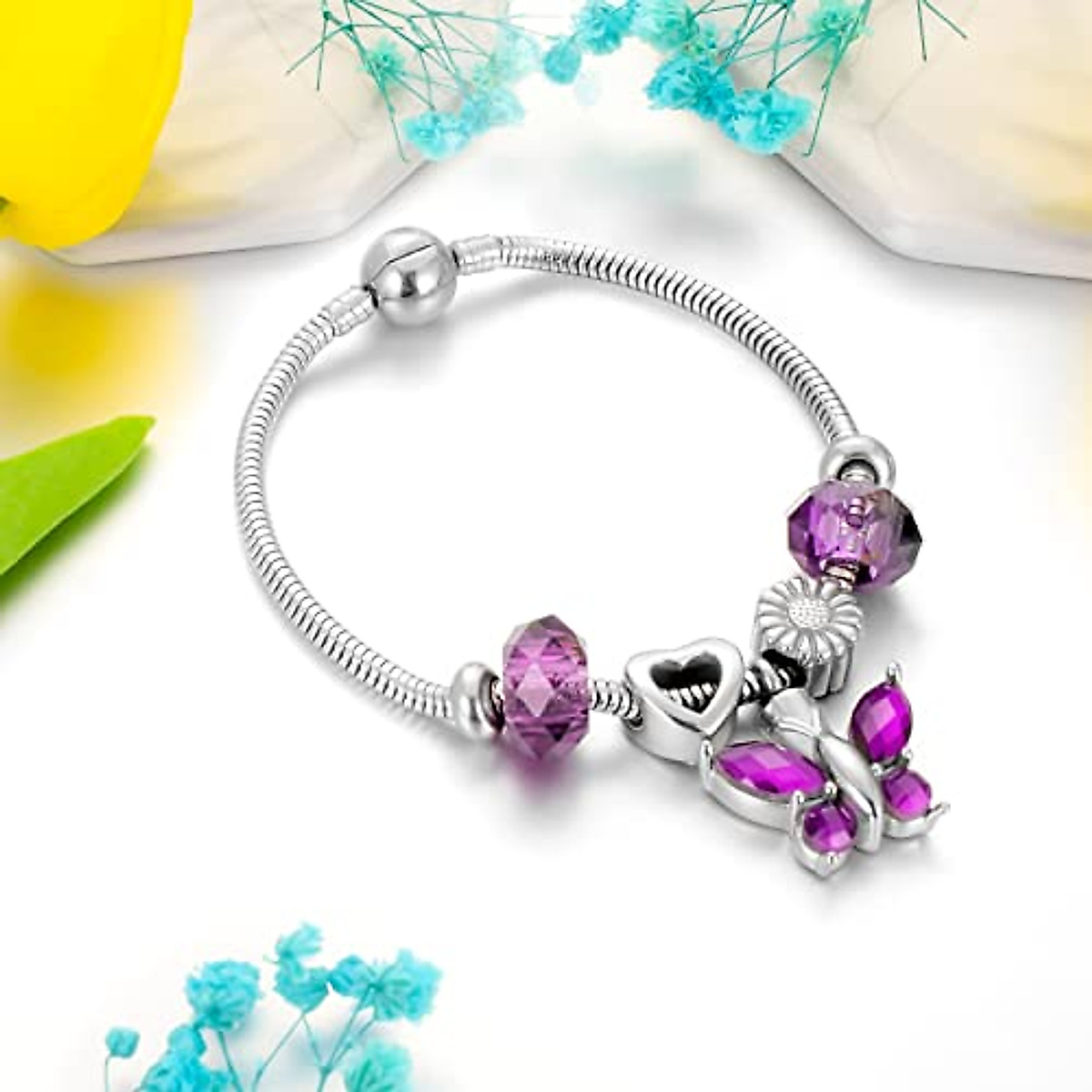 SOITIS Urn Bracelet for Ashes Butterfly Cremation Bracelet Stainless Steel Ashes Keepsake Memorial Urn Bangle for Women