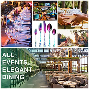 Vilihkc 20 piece Peony Flower Pattern Design Silverware Set, Stainless Steel Flatware Set Service for 4,Colorful Cutlery Set, Mirror Polished Utensil Set for Kitchen, Dishwasher Safe