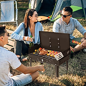 Outvita Portable Charcoal Grill, Outdoor Foldable BBQ Grill with Barbecue Accessories & Lid for Cooking Camping Picnic Hiking Beach Party Patio Smokers, Height Adjustable for 3 to 5 People