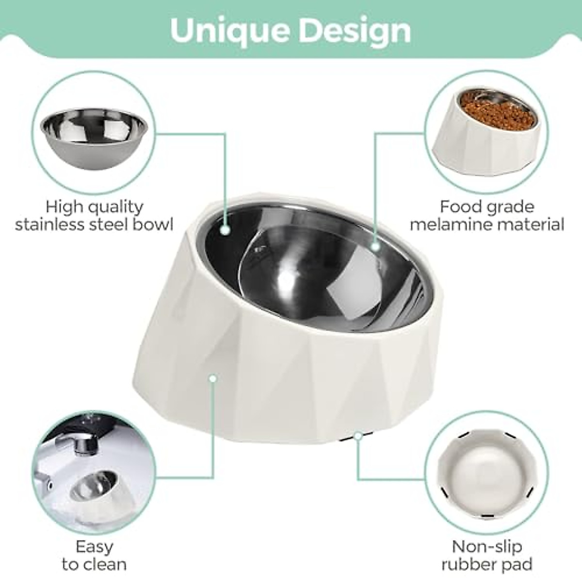 Elevated Dog Bowl for Small Dogs, Tilted Dog Bowl Dog Dish with Detachable Melamine Stand, Dog Food Bowl for French Bulldogs, Puppies, Cats, Non-Skid, Easier to Reach Food