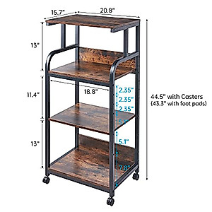 Fannova 4 Tier Printer Stand with Adjustable Storage Shelf, Large Tall Printer Table with Wheels for Home Office Small Spaces Organization, Stand Cart for Computer PC Tower CPU Shredder, Rustic Brown