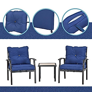 PatioFestival 3 Pieces Patio Bistro Set Outdoor Furniture Set with Coffee Table Patio Single Chairs with Cushion,for Poolside, Garden, Balcony(Bule)