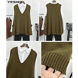 YESNO Sweater Vest Women Loose Swing Cotton Cute Oversized Knit Pullover Sleeveless Sweater Tops with Drop Pockets 3XL WM9 Olive