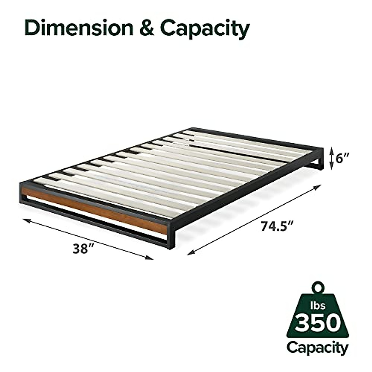 ZINUS GOOD DESIGN Award Winner Suzanne 6 Inch Bamboo and Metal Platforma Bed Frame, No Box Spring Needed, Wood Slat Support, Chestnut Brown, Twin