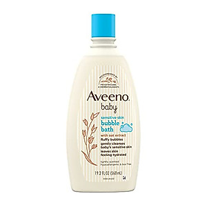 Aveeno Baby Sensitive Skin Bubble Bath with Oat Extract, Gently Cleanses and Leaves Skin Feeling Hydrated, Tear-Free Formula, Hypoallergenic, Paraben-, Phthalate-, Soap- & Dye-Free, 19.2 fl. Oz