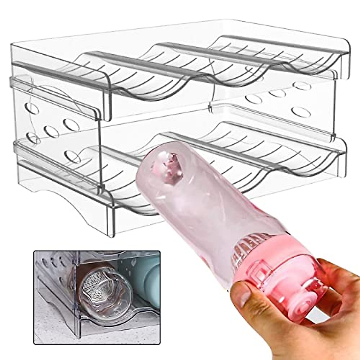 Hesitroad Bottle Storage Rack Stable Structure Pantry Fridge Drink Organizer 1 Set Anti-Crack Clear