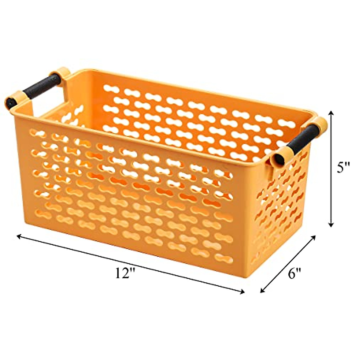 Yesland 8 Pack Plastic Storage Basket for Shelves, 12 x 6 x 5 Inches Basket Organizer Bin with Handles Sturdy Closet Baskets for Home Office Closet - Yellow, Orange, Blue, Green