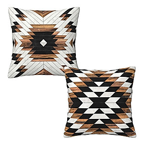 Tribal Aztec Western Wooden Native American Indian Farmhouse Throw Pillow Covers 18x18 in Pillow Case Soft Cushion Pillow Covers Set of 2 for Sofa Bed Bedroom Living Room Home Decor