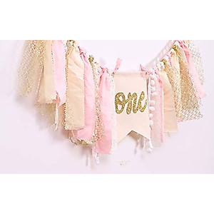 Highchair Banner 1st Birthday - Pink Happy Birthday Banner Party Decorations for First Birthday,Best Princess Photo Props for Baby Girl(Swan)