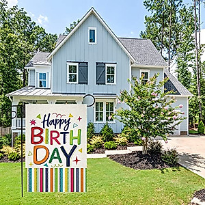 BUYITO Happy Birthday Garden Flag 12x18 Inch Double Sided Burlap Birthday Small Yard Flags , House Party Yard Signs Outdoor Lawn Decorations Birthday Party Celebration Banner