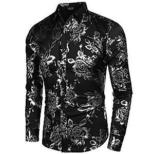 COOFANDY Mens Rose Shirt Long Sleeve Dress Shirt Button Down Casual Slim Fit
