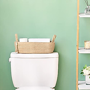 Mkono Small Storage Basket for Toilet Tank Top Boho Bathroom Decor Jute Rope Toilet Paper Tray Back of Toilet Organizer for Shelf Bedroom Living Room, Jute, 1 Pack, 13" L x 6" W