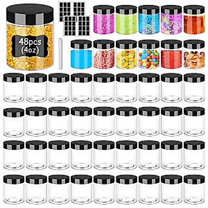 Hajoyful Plastic Jars with Lids 4OZ 48PCS,Small Cosmetic Slime Containers Clear Travel Round Jars Empty Refillable Sample Containers Leak Proof Pot Jars with Black Lids for Lotion, Cream, Cosmetics
