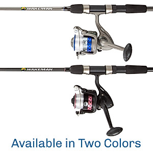 Fishing Rod and Reel Combo - 6.6-Feet Fiberglass Pole and Spinning Reel with 10lb Line for Pond, Lake, and Shoreline Fishing by Wakeman (Blue)