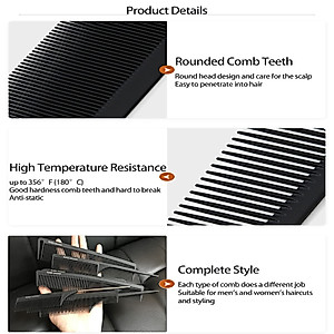 CestoMen 9pcs Carbon Fiber Stylist Combs Set, Anti Static Hair Cutting Comb Salon Styling Hairdressing Carbon Combs Rat Tail Comb for All Hair - Black