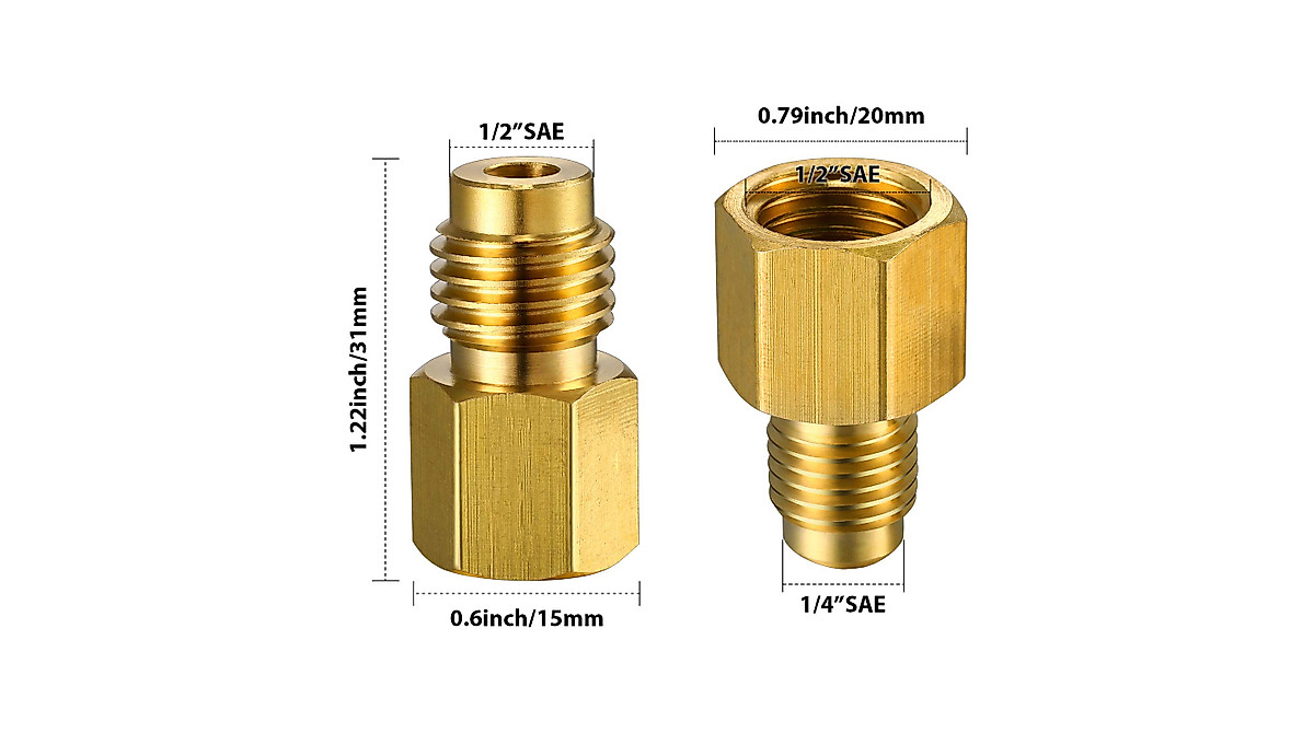 4-Piece Brass Refrigerant & Vacuum Pump Adapters for R12 and R134A