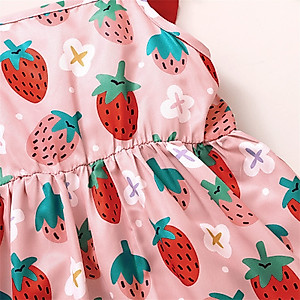 Kids Girls Toddler Beach Fruit Strawberry Prints Sleeveless Infant Princess Girls Hummingbird Dress (Pink, 3-4 Years)