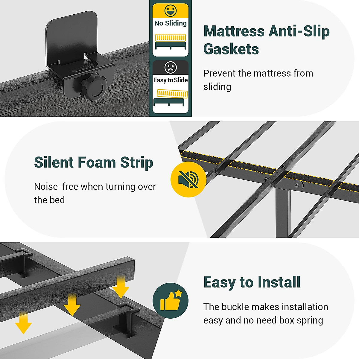 Unikito Full Size Bed Frame with LED Light & Power Outlet, Platform Bed with Upholstered Headboard and Storage, Sturdy Metal Slats Support, No Box Spring Needed, Easy Assembly, Noise-Free, Black Oak