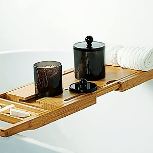 SheeChung 4 Pack Plastic Acrylic Bathroom Vanity Countertop Canister Jars with Storage Lid, Apothecary Jars Qtip Holder Makeup Organizer for Cotton Balls,Swabs,Pads,Bath Salts