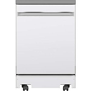 GE GPT225SGLWW 24" Energy Star Fully Integrated Portable Dishwasher with 12 Place Settings Autosense Cycle and Piranha Hard Food Disposer in White