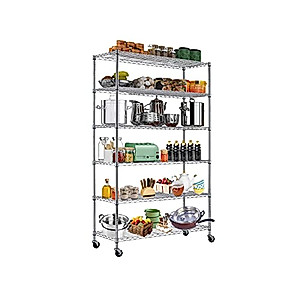 6-Tier Metal Wire Shelving Unit w/Wheels Height Adjustable Storage Rack NSF Certified Storage Shelves 2150/500 Lbs Capacity Standing Utility Shelf for Laundry Kitchen Pantry Garage Organization
