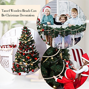 Geetery 6 Pcs Beads 58'' Wood Bead Garland with Tassels Rustic Country Decor Prayer Boho Beads Big Wall Hanging Decor Farmhouse Beads Versatile Prayer Beads for Home Wall Table Decor (White)