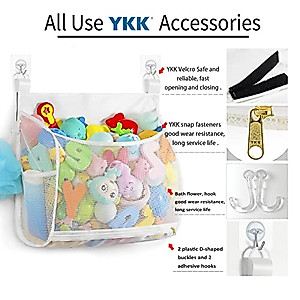 Ligereza Baby Mesh Bath Toy Organizer, Multiple Ways to Hang, Ultra Large Capacity & Large Opening, Bathroom Toy Holder, Bath Toy Storage Bag with 2 Side Pockets (Large White)