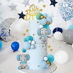 43 PCS Blue Elephant Cake Decoration Cute Baby Elephant Cake Decorations Oh Baby Cake Topper Star Cake Topper Blue Pearl Balls Cake Picks for Baby Shower Boy Elephant Theme Party Supplies
