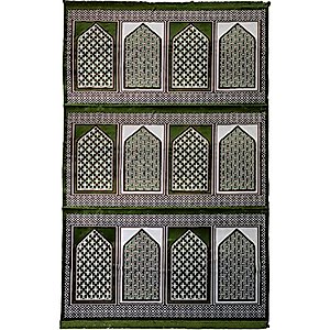 Modefa Turkish Islamic Prayer Rug - Large Gathering & Group Praying Carpet - Wide Plush Velvet Praying Mat - Multi Person Muslim Janamaz Sajada for Family or Mosque - 12 Person (Geometric Green)