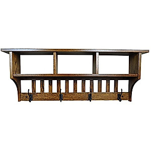 Wall Mounted Coat Rack with Cubbies – Mission Style Cubby Coat Hanger – Entryway Organizer with Hooks – Rustic Farmhouse Mounted Wall Shelf Rack (4 Hooks, Oak Wood, Michaels Stain)