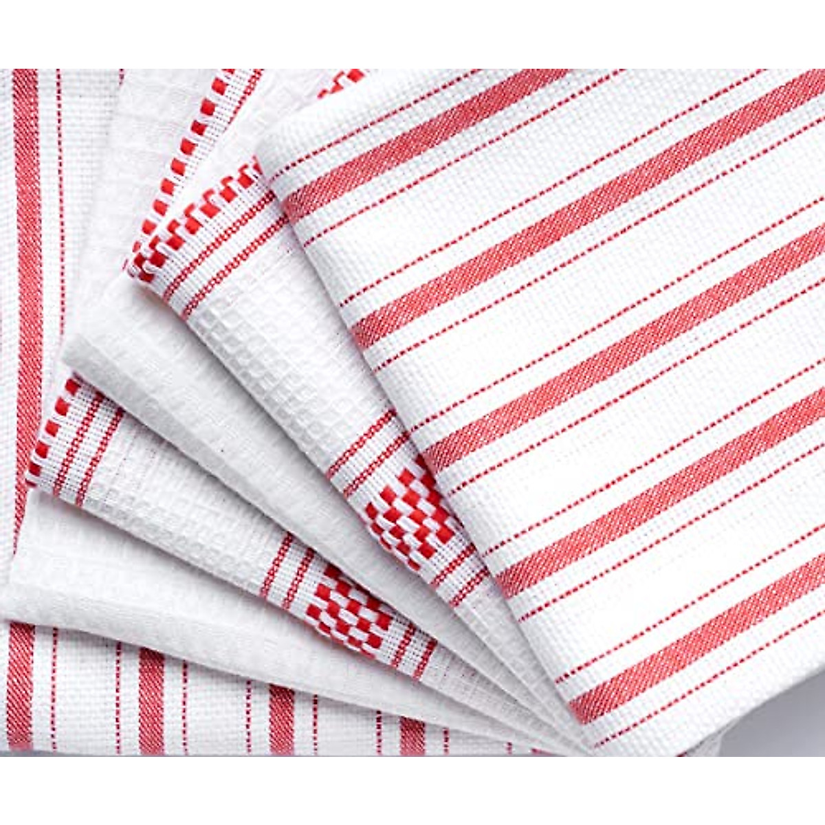 6 Pack Red Cotton Dish Towels for Kitchen - Ticking Stripe Dish Towels - Kitchen Hand Towels - Farmhouse Dish Towels - Red Kitchen Towels Linen - Soft, Highly Absorbent, Hanging Loop, 18”x 28”