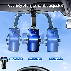 Phone Mount for Car,Rearview Mirror Phone Mount Holder for Car,Car sun visor phone holder,[2023 Flagship]Rotatable and Retractable Car Phone Holder,Works on all iPhone and Android smartphones