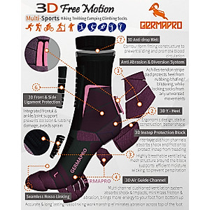 Women's Breathable Hiking Work Boot Socks w/Anti-Stress Moisture Wicking Germanium & Coolmax Lite-Compression 2 Prs