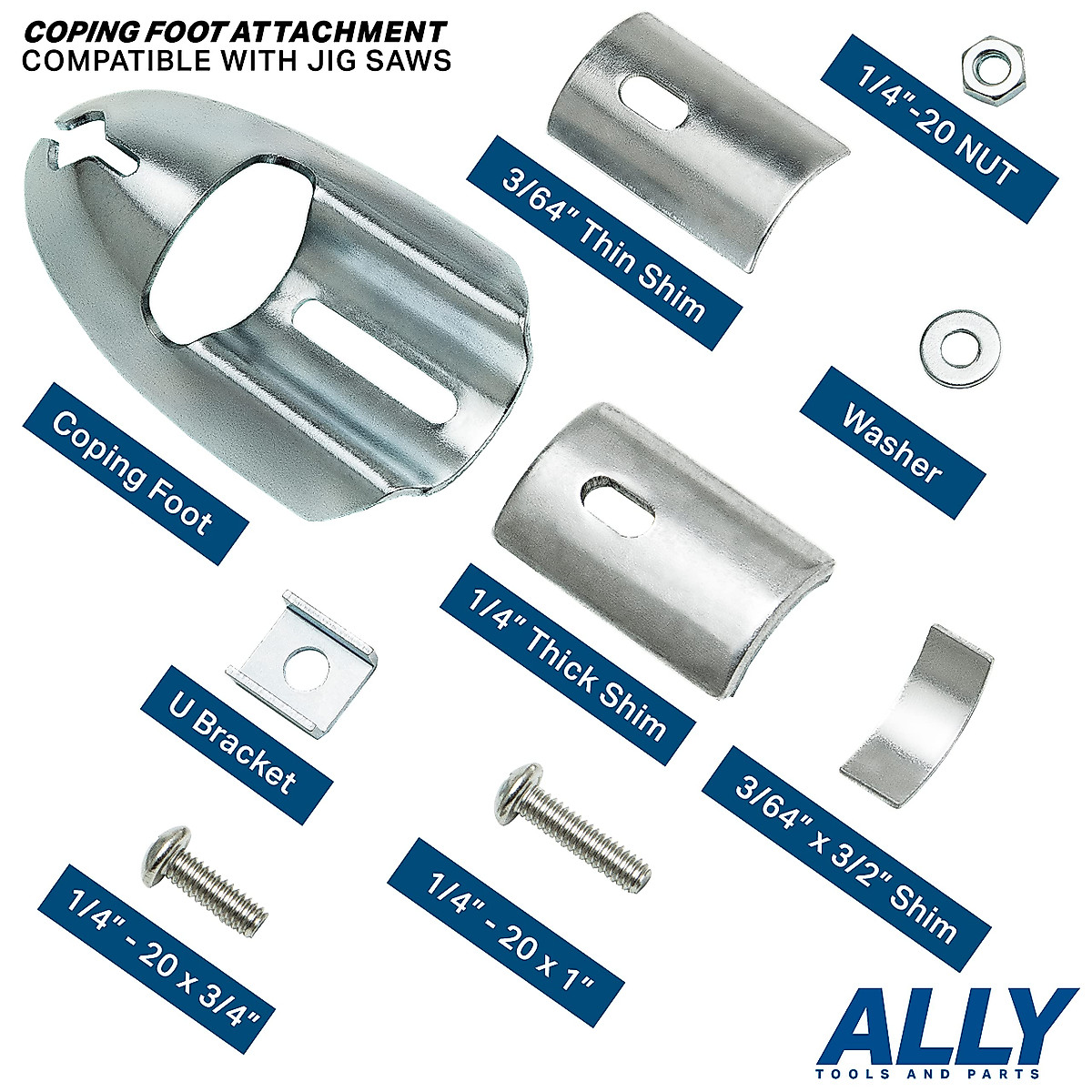 Ally Tools Coping Foot (2 Sets) for Jigsaw Attachment, Compatible with Most jigsaws, Allows Jigsaw to Bevel, Turn, and Pitch The Blade Without The Need for jigs or templates - Ideal for Contractors