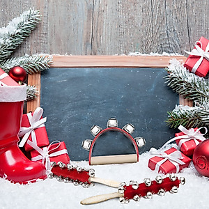 6 Pieces Christmas Hand Jingle Bells Wooden Hand Sleigh Bells Jingle Shaker Bells Handhold Bell Rattles Musical Bell Instruments Handheld Bells Holiday Christmas Decor (Red)