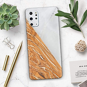 DesignSkinz Marble & Wood Mix V2 Protective Vinyl Decal Wrap Skin Cover Compatible with The Samsung Galaxy S20 (Screen Trim & Back Glass Skin)