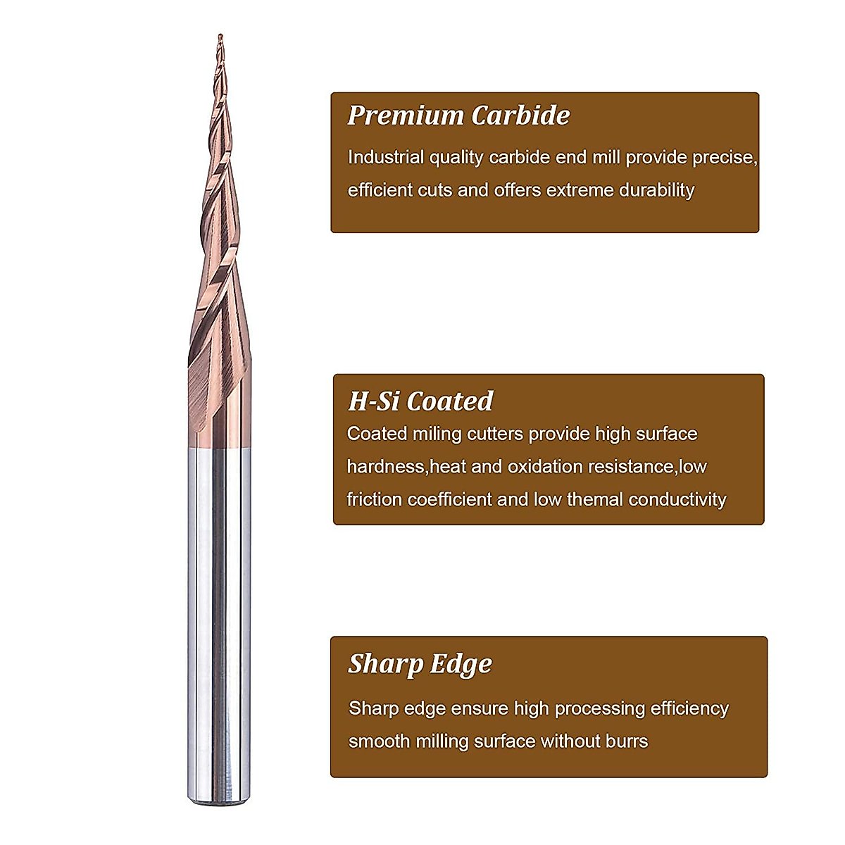 SpeTool Tapered Ball Nose End Mill 1/4" X 3" with 0.5mm Tip Diameter(0.25mm Radius) Ball Nose 5.26Deg Router Bit for CNC Machine Engraving Carving Bits H-Si Coated