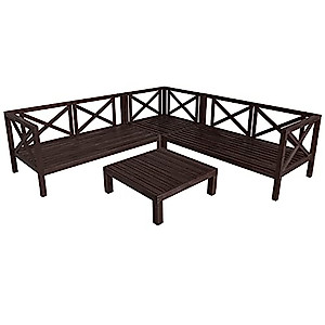 Merax Patio Furniture Sets 4 Pieces, Outdoor Solid Wood Sectional Sofa with Soft Cushions & Coffee Table, Grey